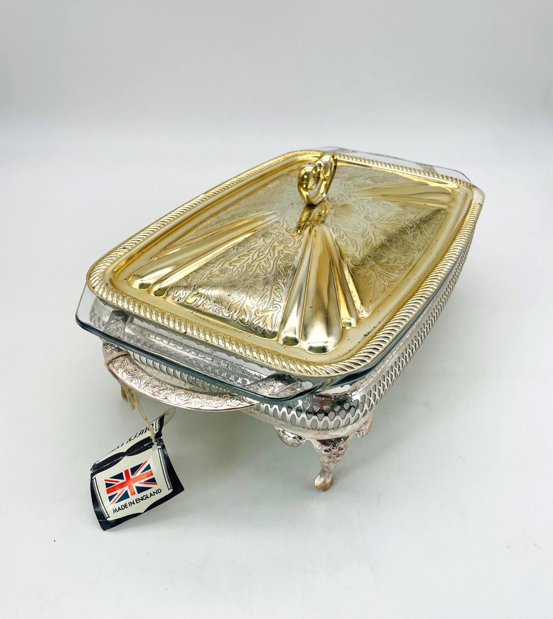 Vintage Mayell Queen Anne Silverplate and Pyrex Casserole Serving Dish ...