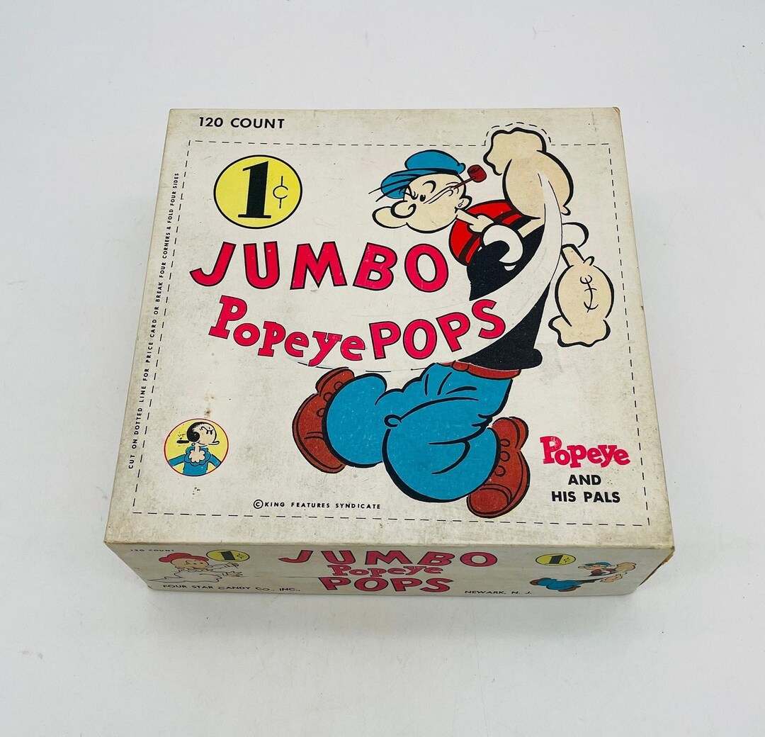 Midcentury "jumbo Popeye Pops" Four Star Candy Co. Display Box - Popeye ...