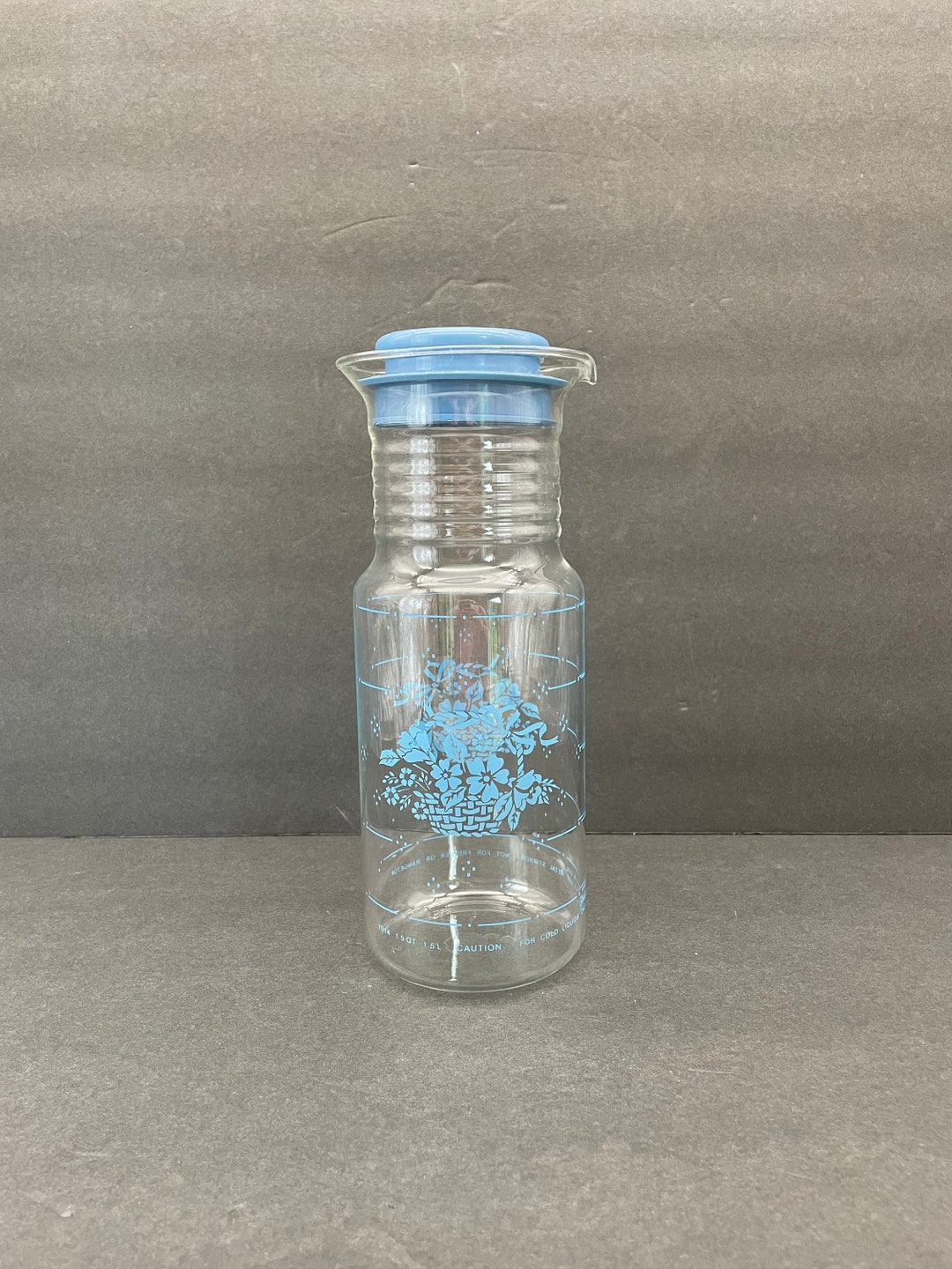 Tall Pyrex 1.5 Qt/1.5 L Country Blue Flower Basket Glass Beverage ...