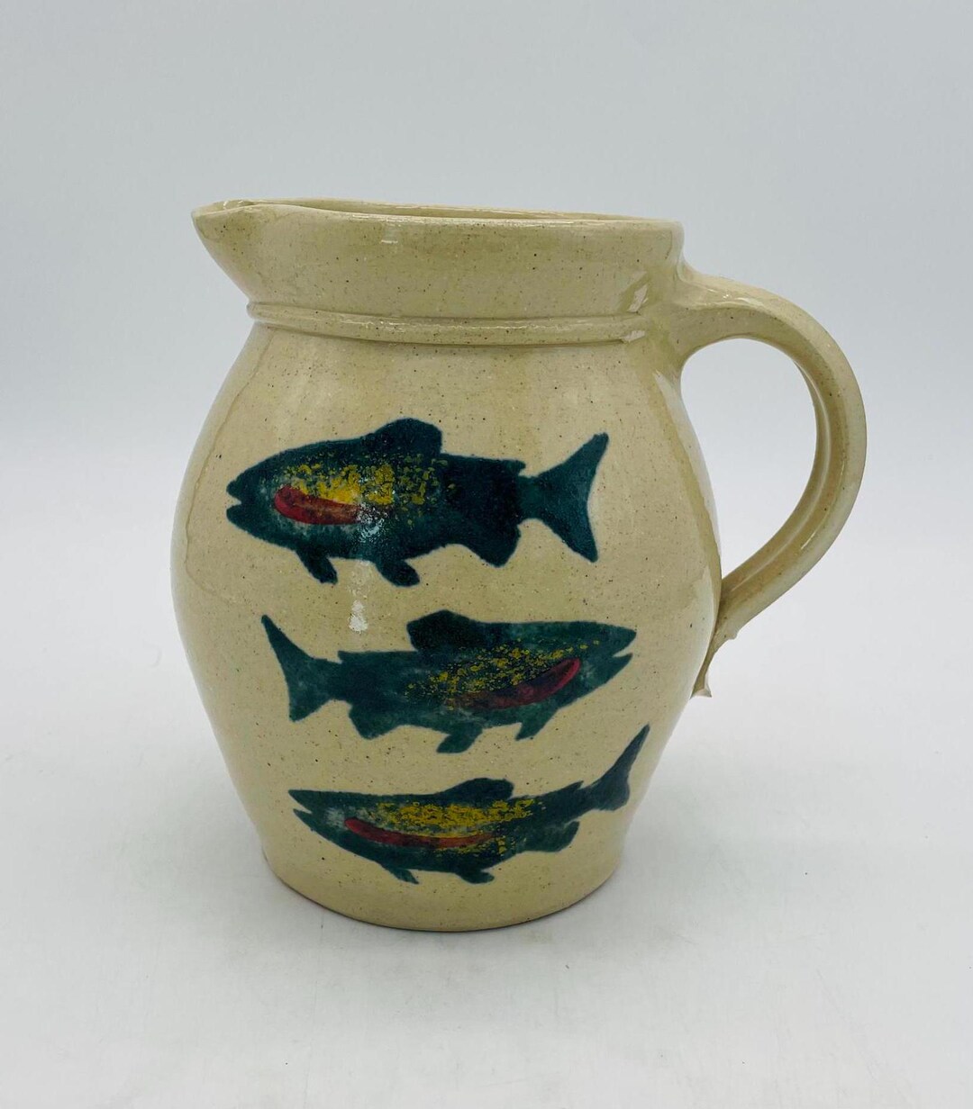 Vintage Pottery Stoneware Fish Water Pitcher - Etsy