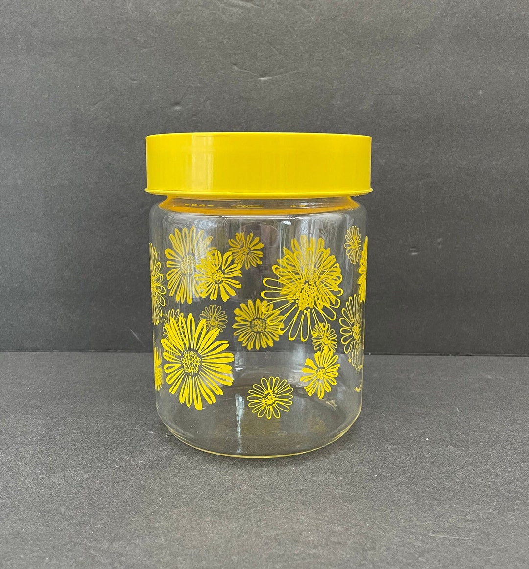 Yellow Daisy Corning Brand Glass Storage Jar With Plastic Seal Tight ...