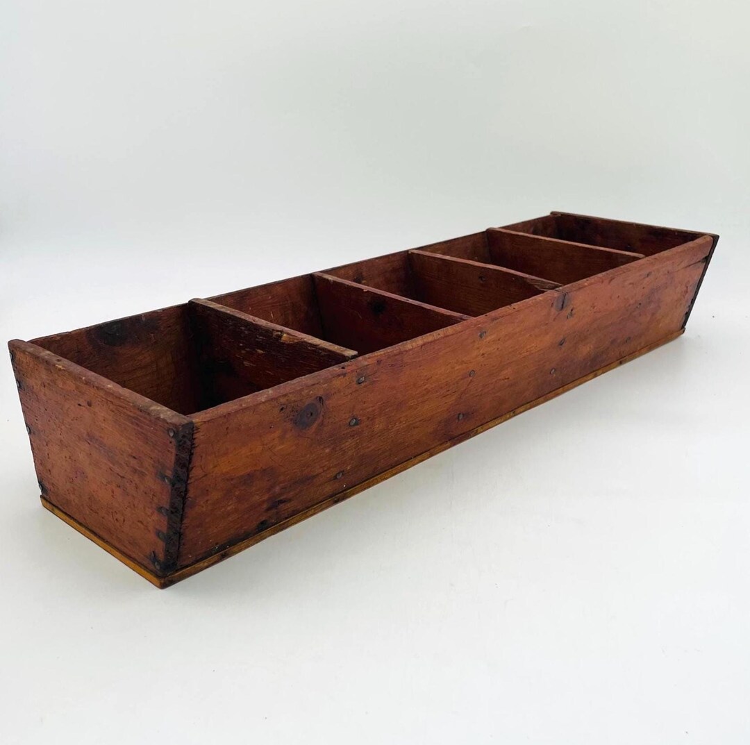 Primitive Antique Solid Wood Sectioned Storage Bin/wall Shelf/herb or ...