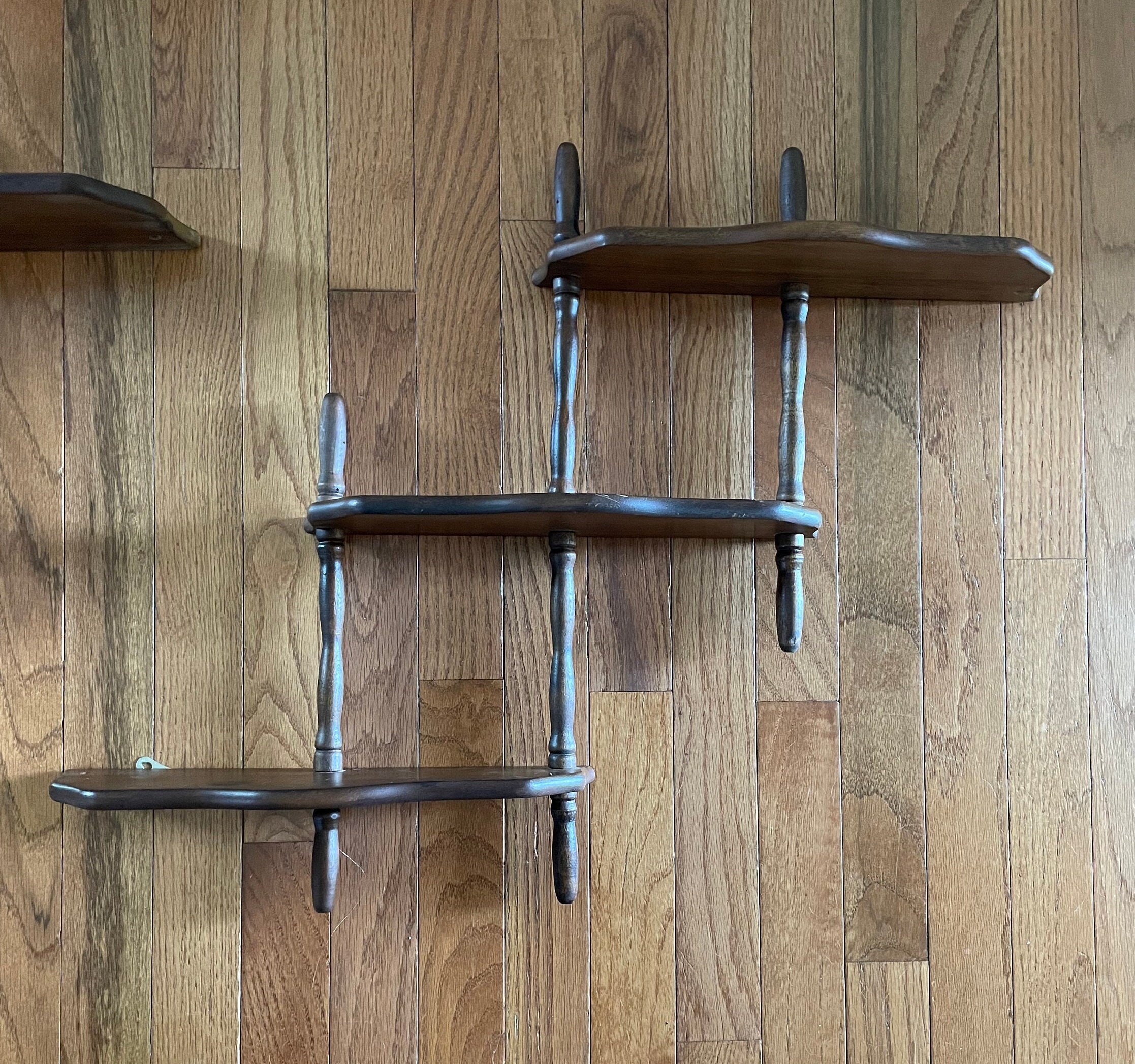 Mid Century Solid Wood Spindle Wall Shelf Set Set of - Etsy