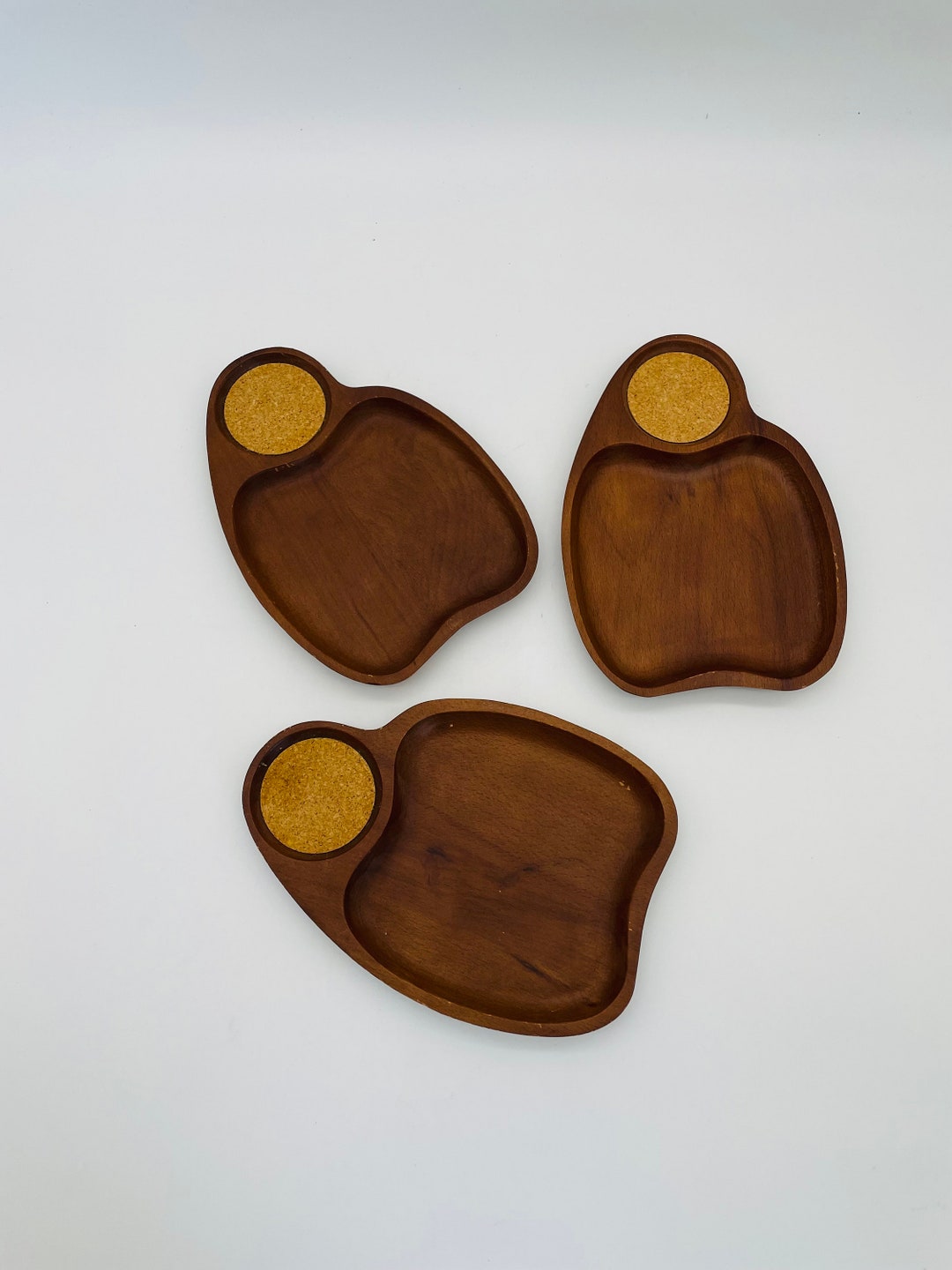 Symco Solid Wood and Cork Snack Trays, Set of 3/mid Century Wood Snack ...
