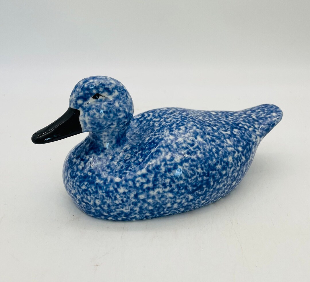 Blue Spongeware Ceramic Decorative Duck - Etsy