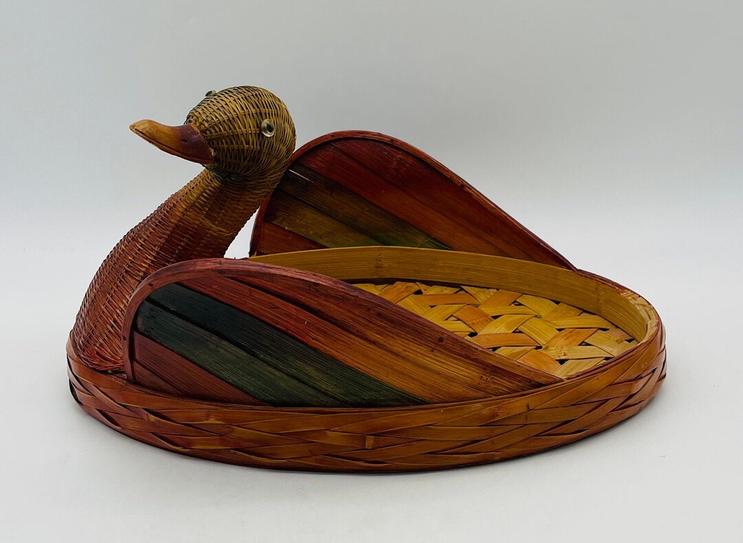 Wicker and Wood Duck Oval Platter/tray Vintage Unmarked Shanghai ...