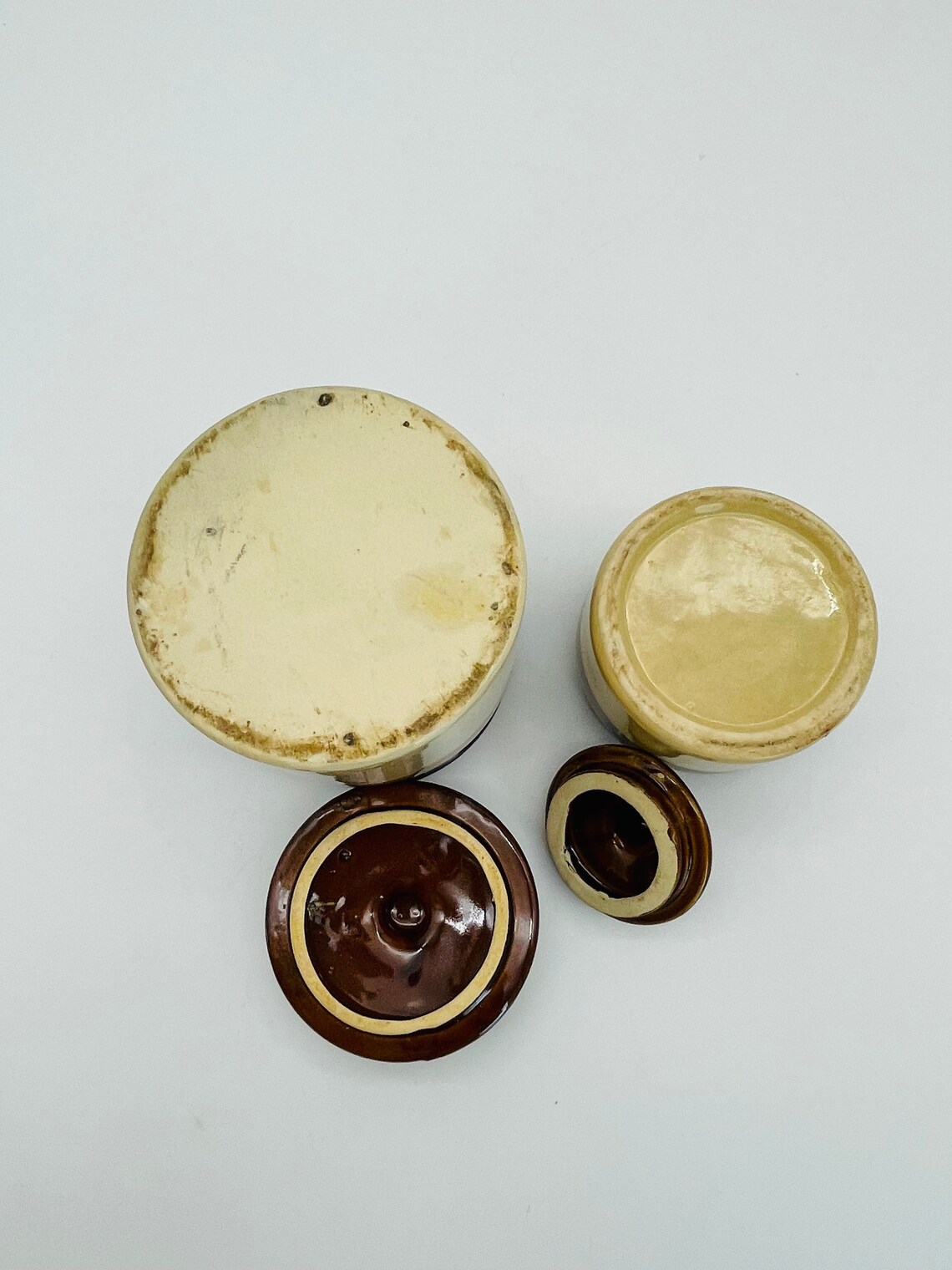 Pair of Stoneware Crocks With Lids/vintage Kitchen Pottery Jars/mustard ...