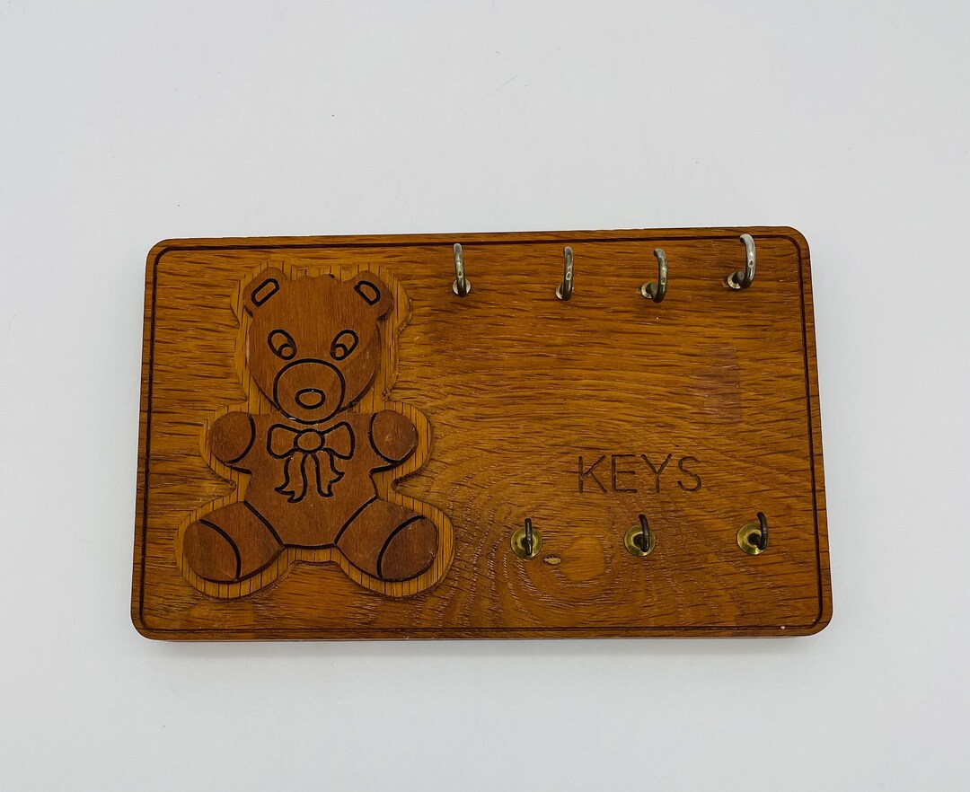 Teddy Bear Solid Wood Key Holder/vintage Paddle Tramps Wall Key Hooks ...