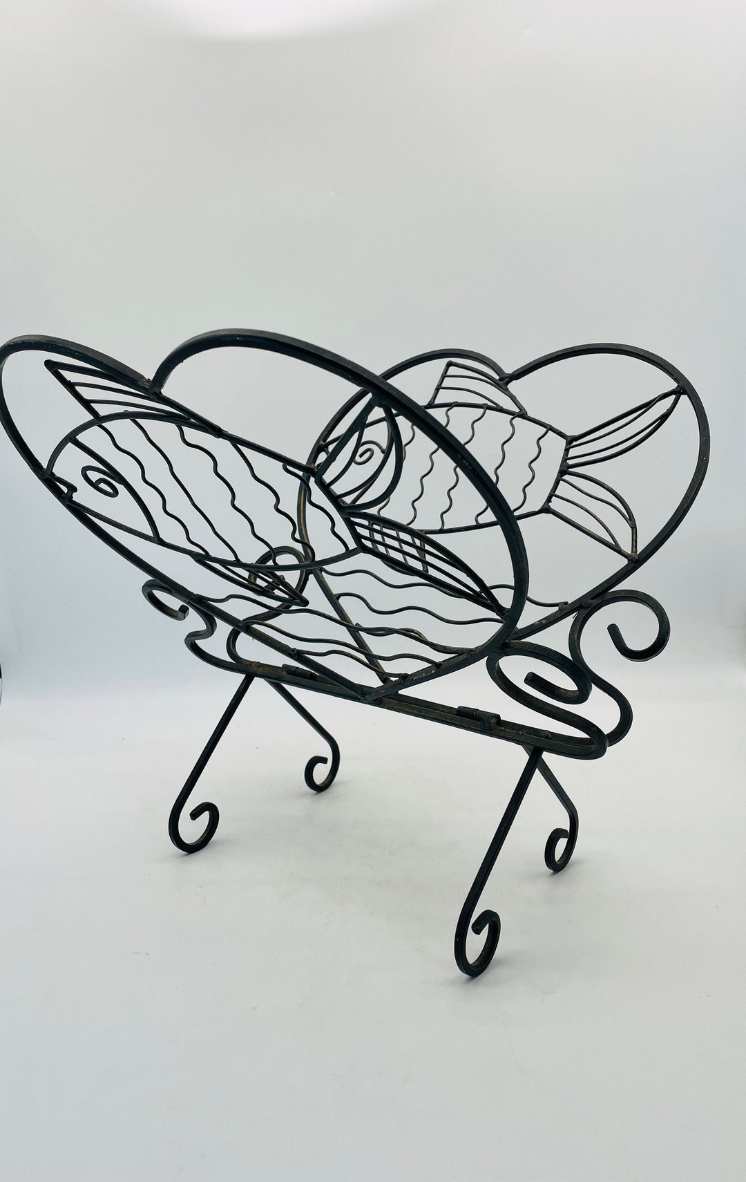 Black Wrought Iron Fish Folding Magazine Rack/towel Rack - Etsy