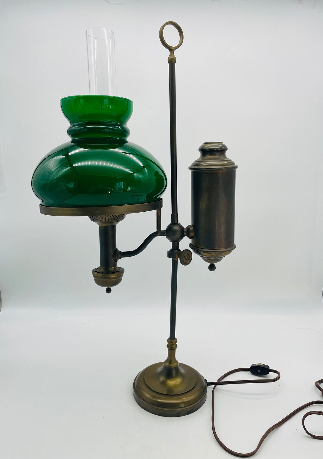 Vintage 23" Brass Student Lamp - Green Glass Shade - Etsy