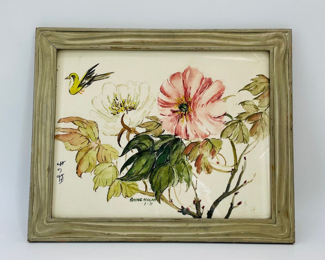1971 Anne Nolan Framed Flowers and Bird Painting/lithograph - Etsy