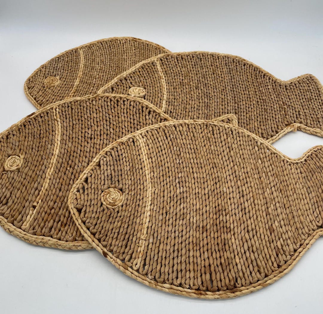 Vintage Rattan Fish Shape Placemats, Set of 4 - Etsy
