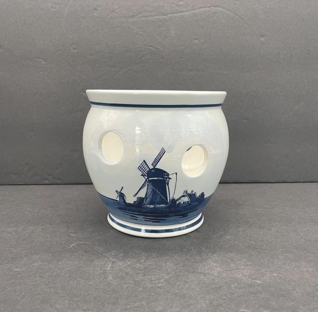 Midcentury Delft Blue Hand Painted Bulb Planter/potpourri Pot - Made in ...