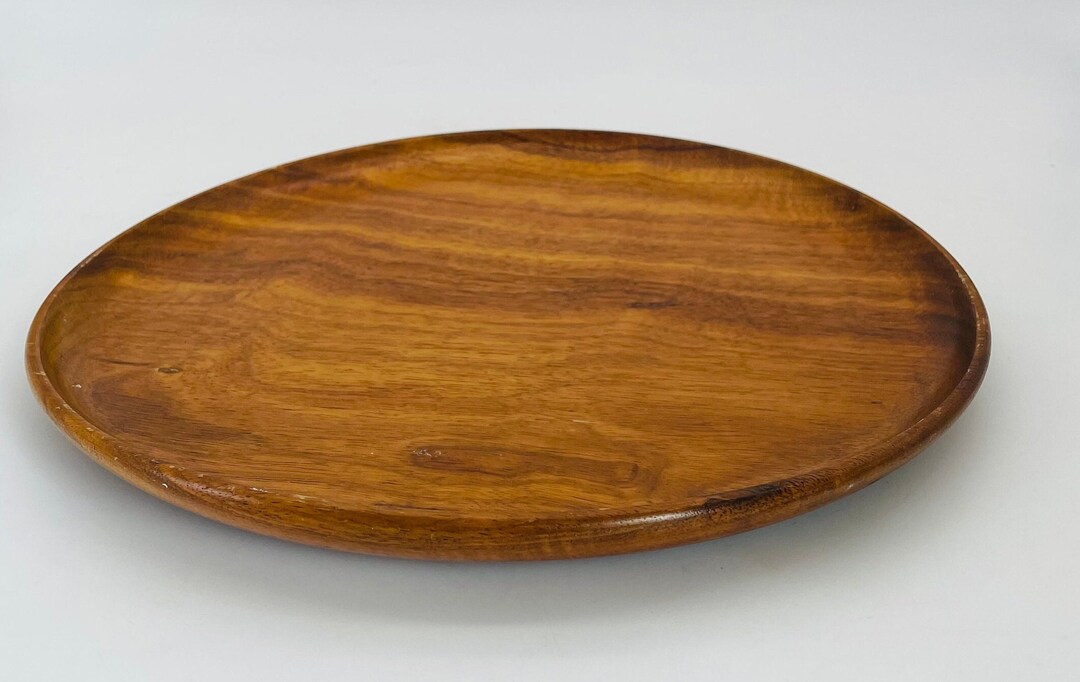 Vintage Hand Turned Solid Wood Round Tray - Etsy
