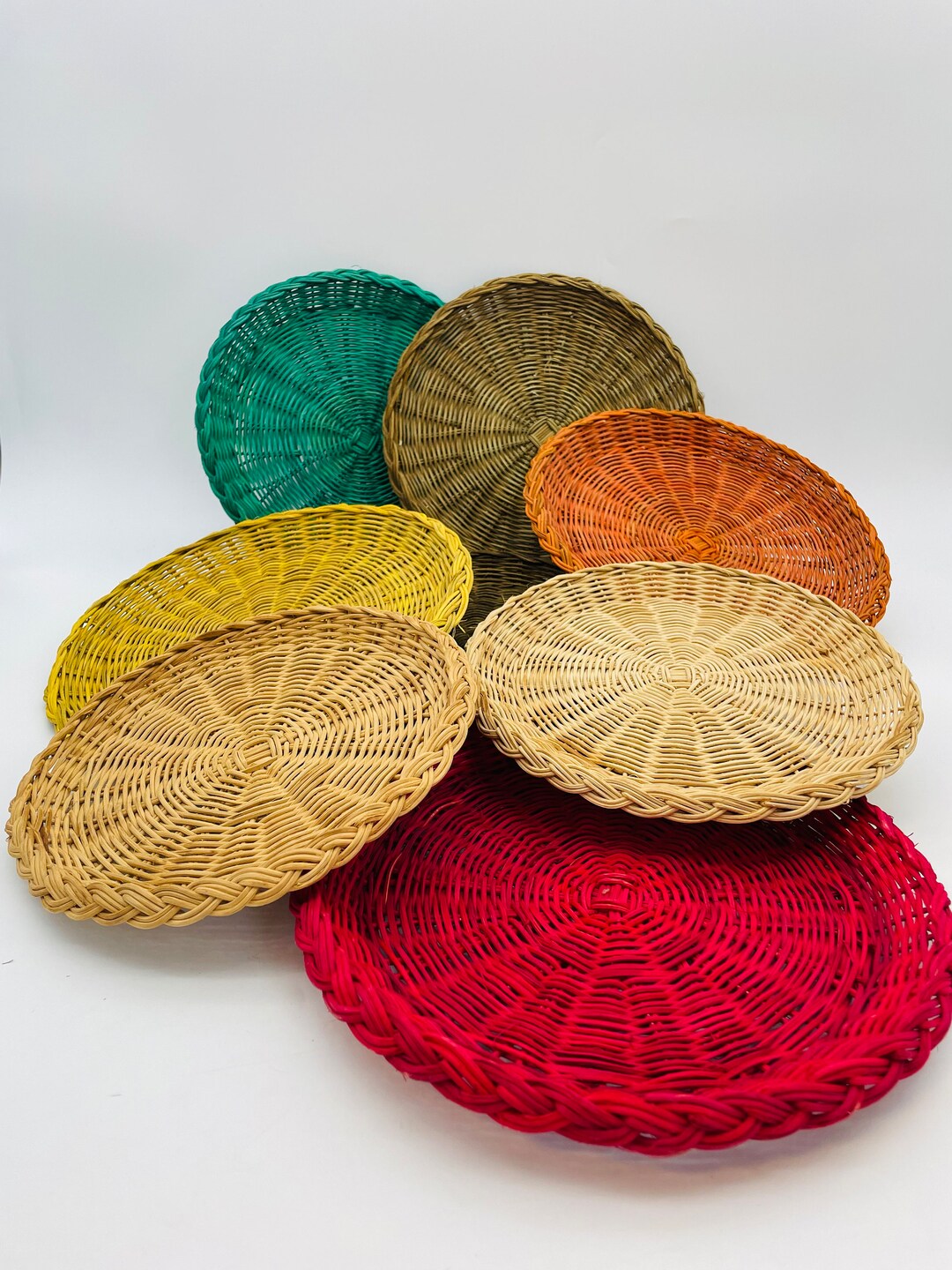 Vintage 8 Assorted Rattan/wicker Paper Plate Holders/made in - Etsy