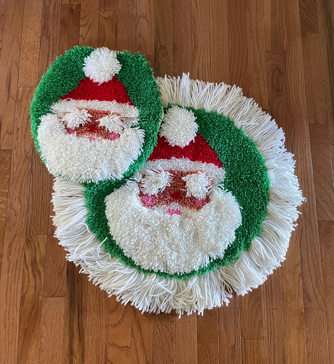 Vintage Handmade Hooked Santa Claus Rug and Toilet Seat Cover - Etsy