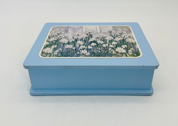 Daffodil and Grape Hyacinth Wooden Light Blue Note Card Box - Etsy