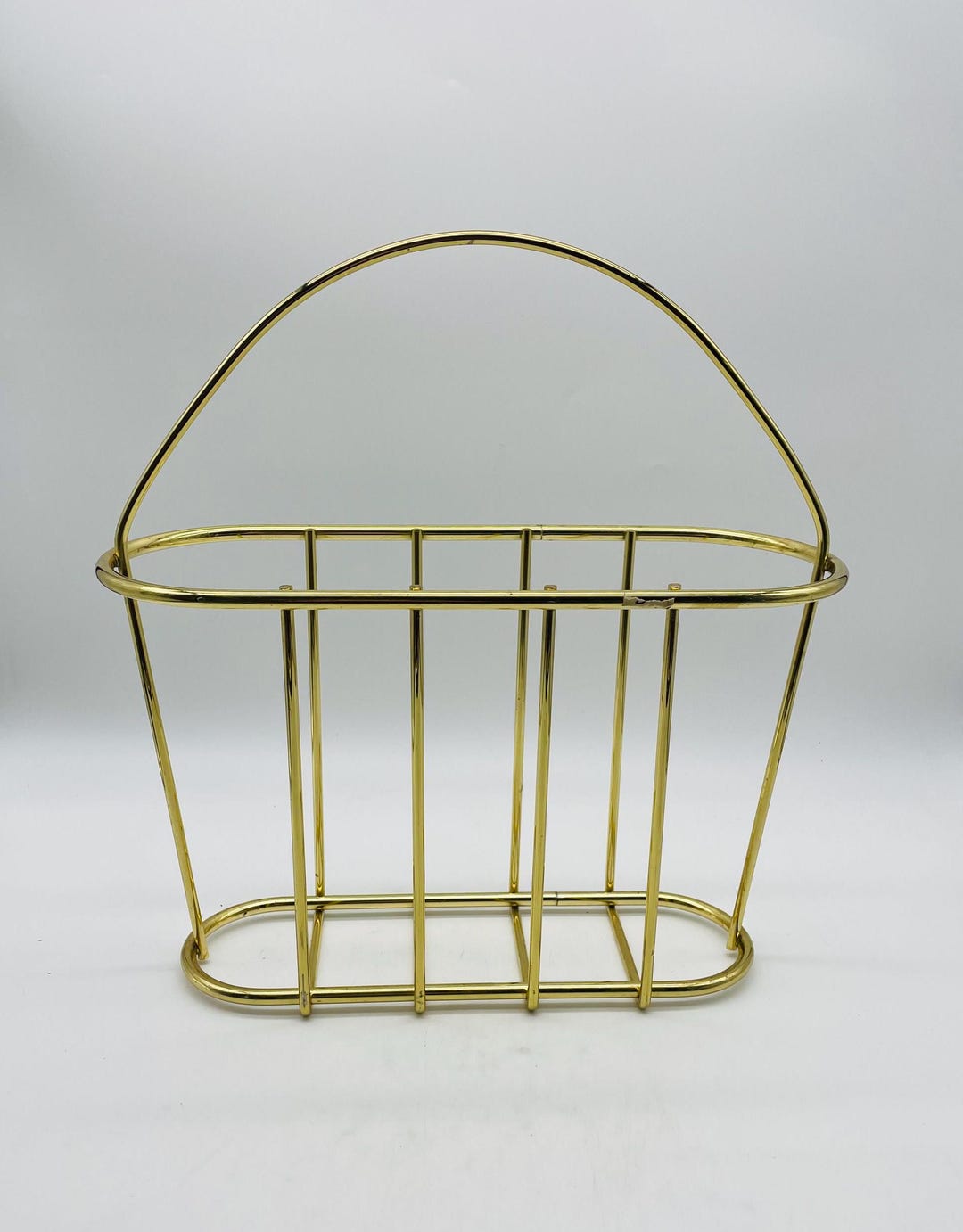 Vintage Brass Oval Magazine Rack/record Holder - Etsy