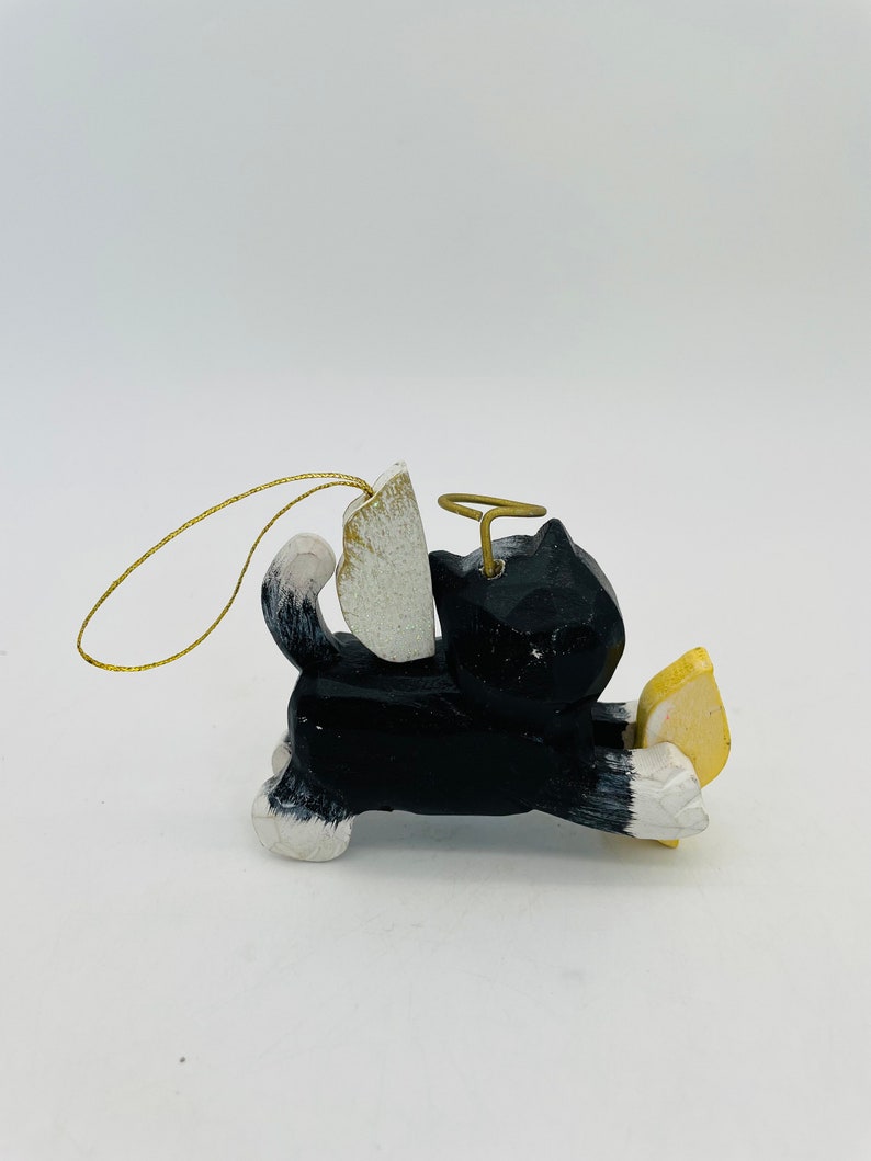 Sweet Solid Wood Carved Cat Angel Tree Ornament/cat Lover - Etsy