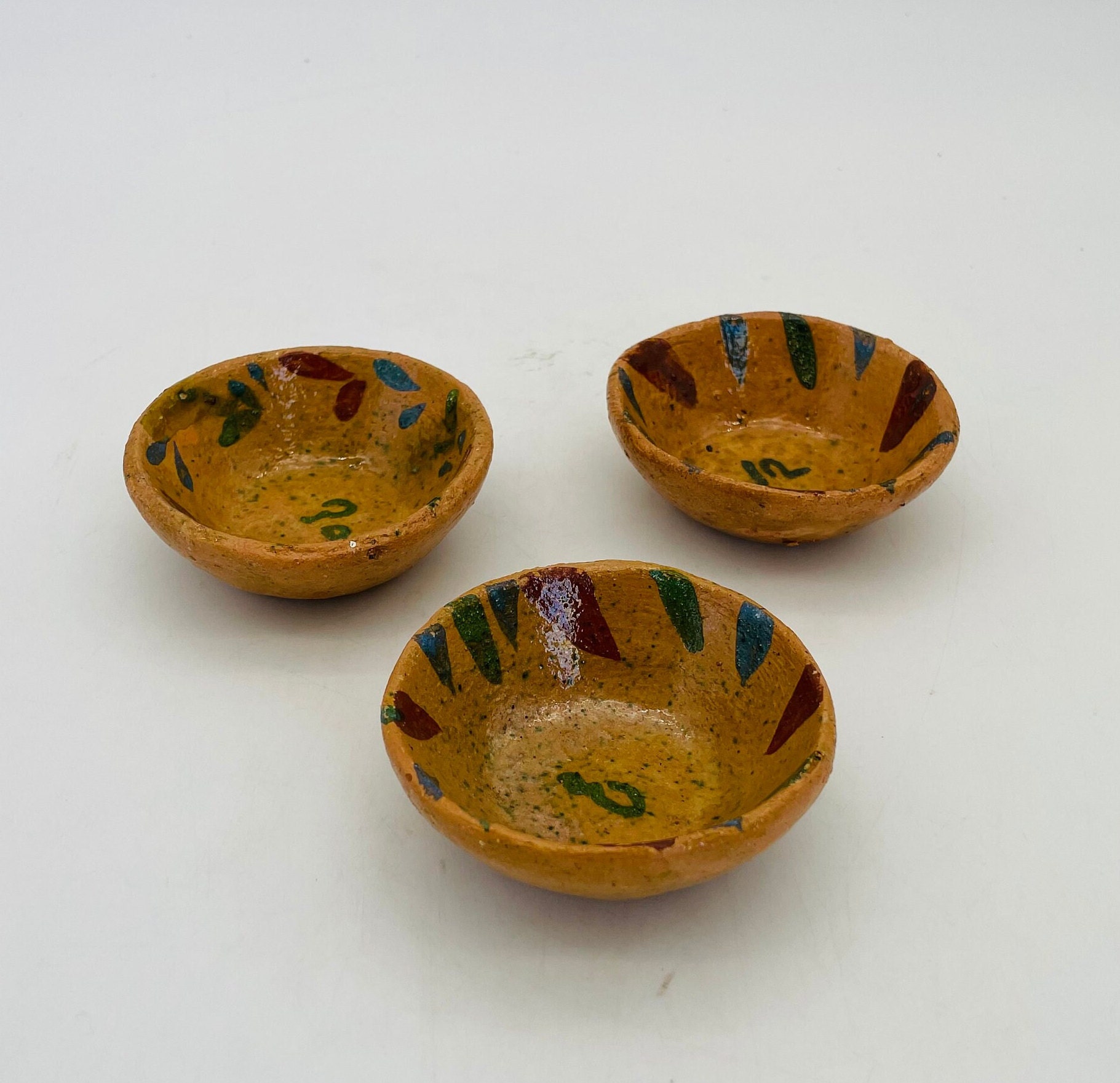 Mini Mexican Hand Painted Clay Pottery Bowls Set of 3/spice - Etsy