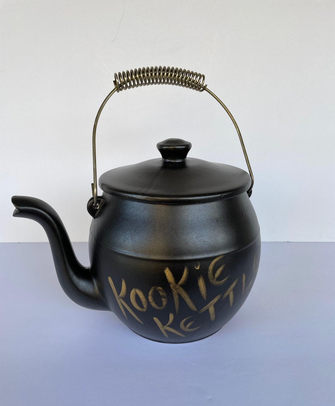 Vintage Mccoy Kookie Kettle Cookie Jar: Black With Gold Lettering - Etsy