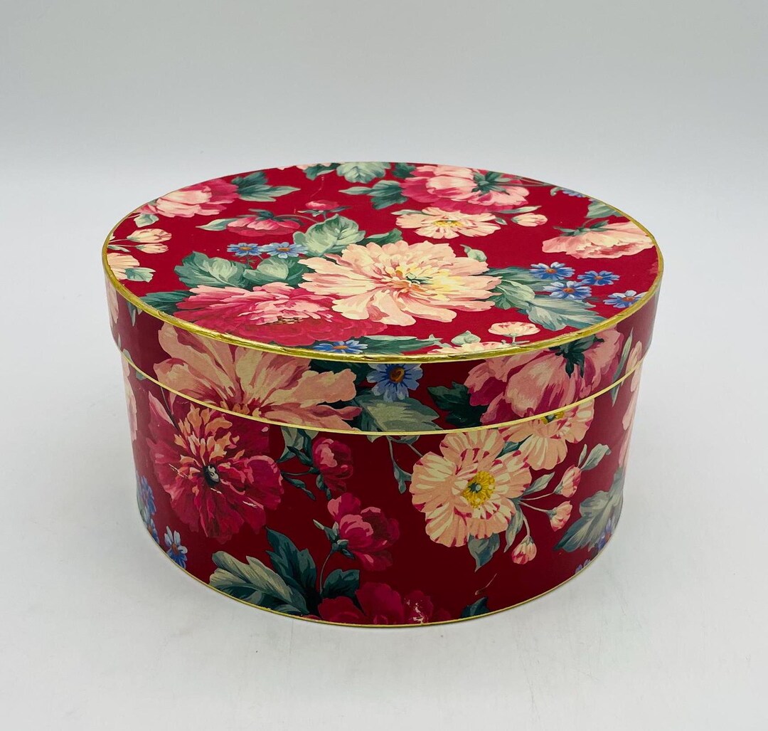 Vintage Floral Small Hat Box 8.25