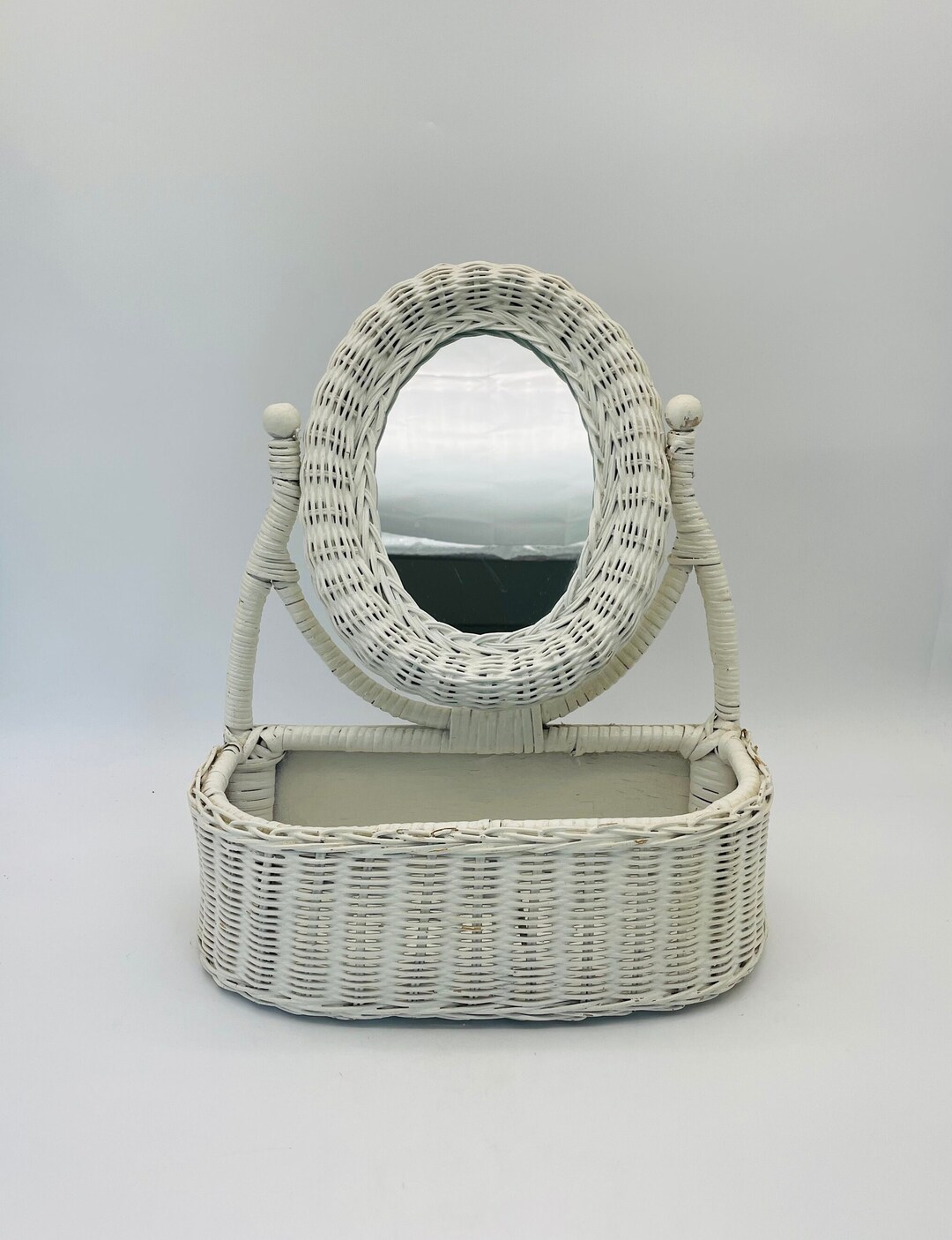 White Wicker Vanity Mirrored Basket/vintage Chest, Dresser Basket/boho ...