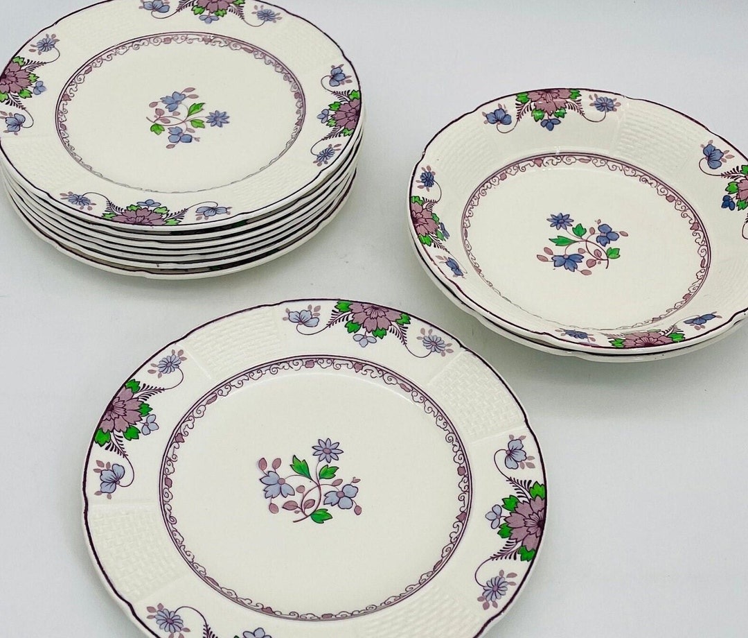 Wedgwood Saxon Etruria England Basketweave Blue/lavender Floral Salad ...