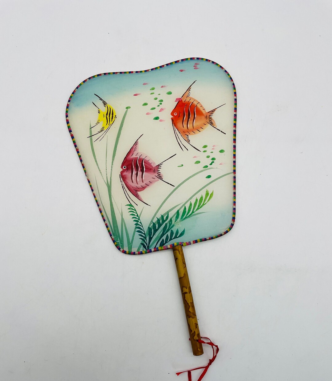 Asian Silk and Bamboo Tropical Angel Fish Hand Fan/midcentury Hand ...