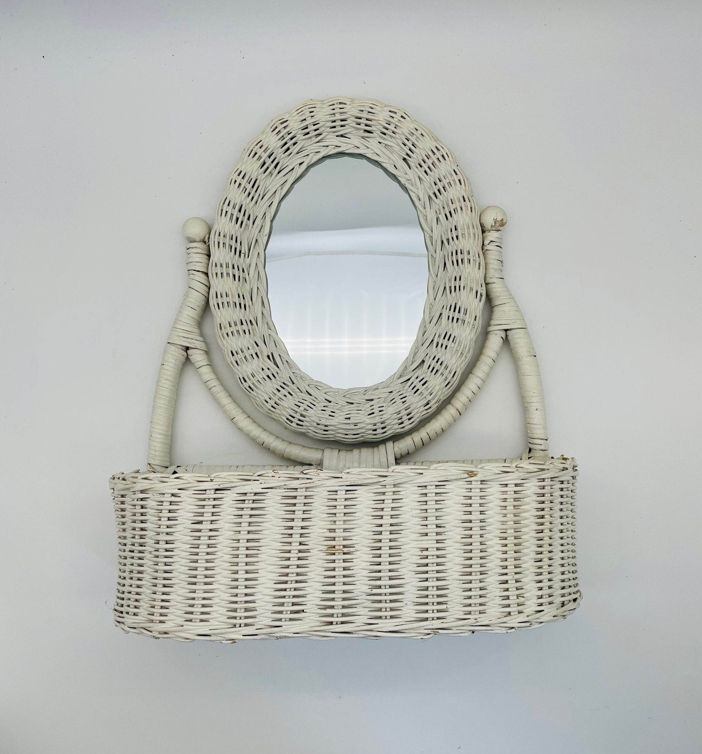 White Wicker Vanity Mirrored Basket/vintage Chest Dresser - Etsy
