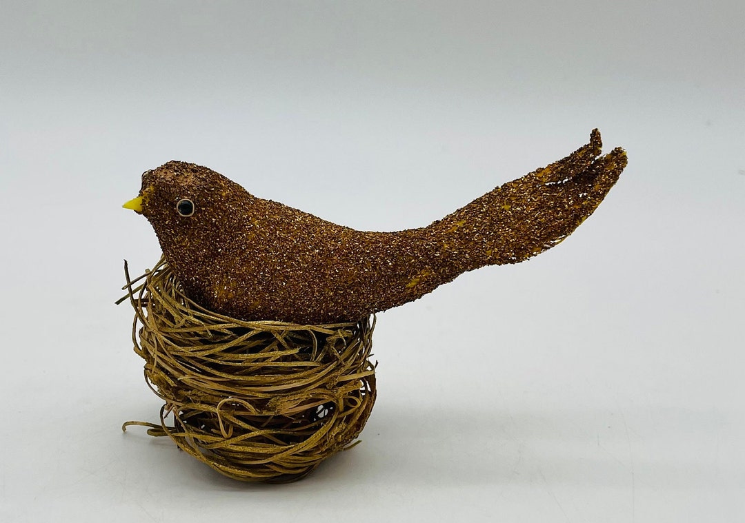 Amber Brown Glitter Bird in Nest/midcentury Bird Ornament - Etsy