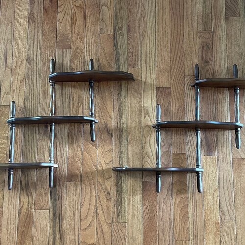 Mid Century Solid Wood Spindle Wall Shelf Set Set of - Etsy