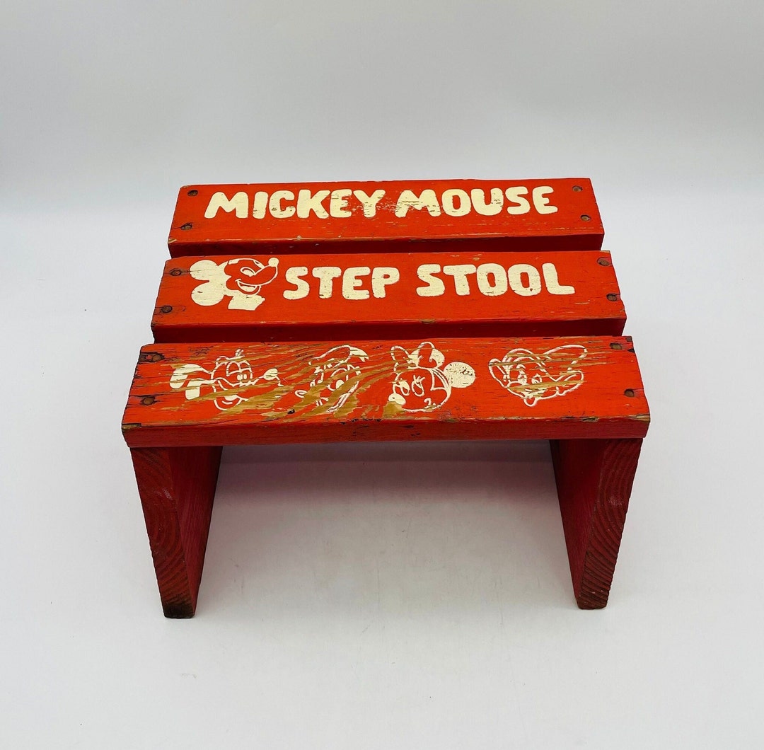 Midcentury Mickey Mouse Solid Wood Step Stool, Red & White Painted - Etsy
