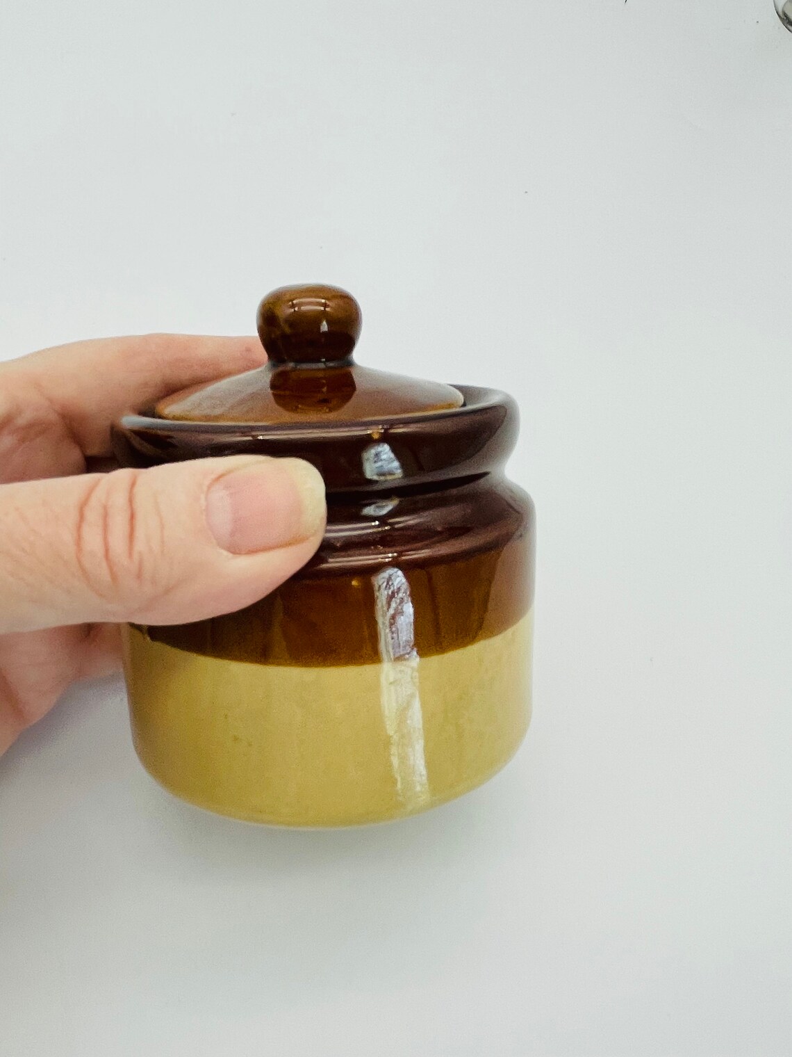 Pair of Stoneware Crocks With Lids/vintage Kitchen Pottery Jars/mustard ...