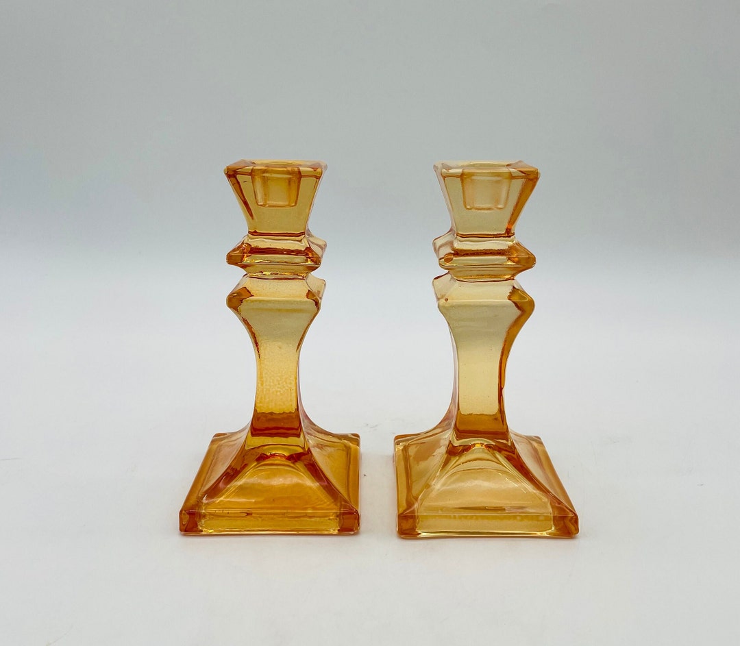 Creazioni Esclusive Franco Peach/salmon Glass Taper Candlesticks/made ...