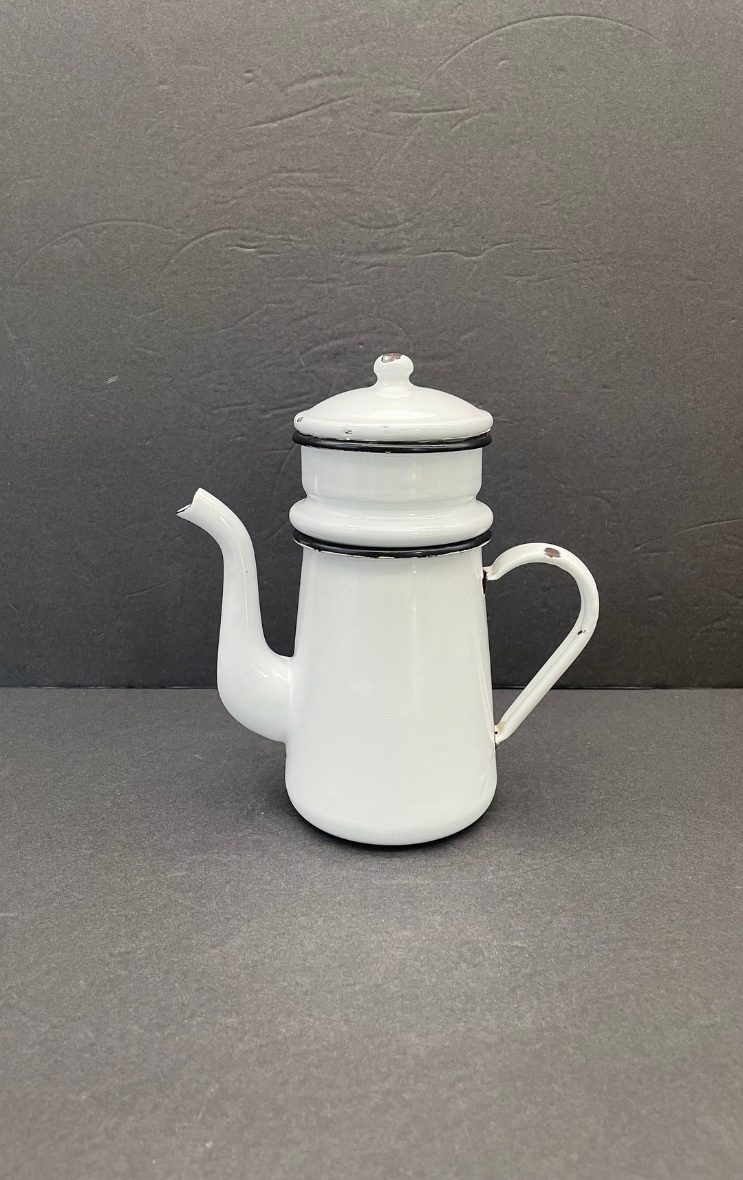 Midcentury White/black Enamelware Coffee Pot Japan decorative Use Only ...