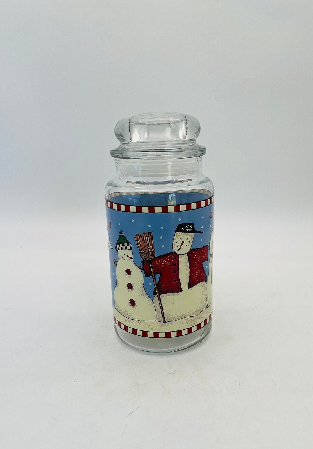1998 Debbie Mumm Snowman Dome Lidded Glass Jar/vintage Christmas Jar - Etsy