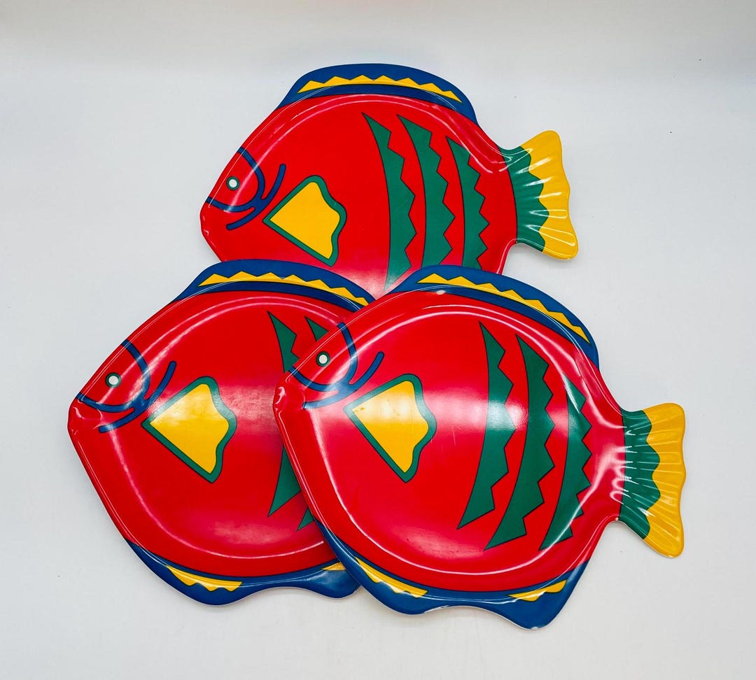 Colorful Fish Melamine Ware Vintage Plates, Set of 3 - Etsy