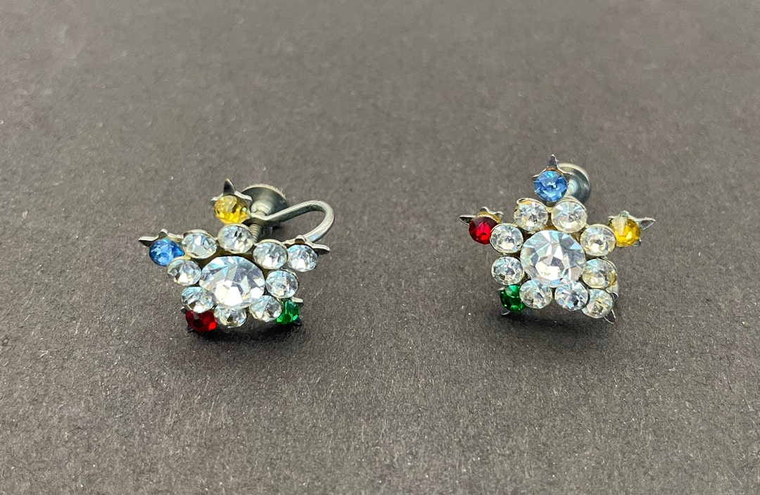 Order of the Eastern Star Rhinestone Screw Back Earrings/vintage ...