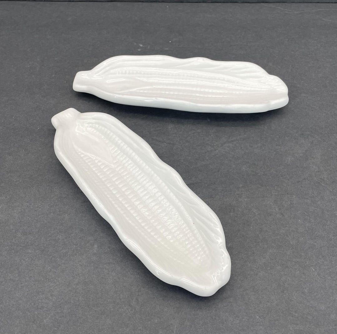 Solid White Ceramic Corn on the Cob Serving Dishes, Set of 2/vintage ...