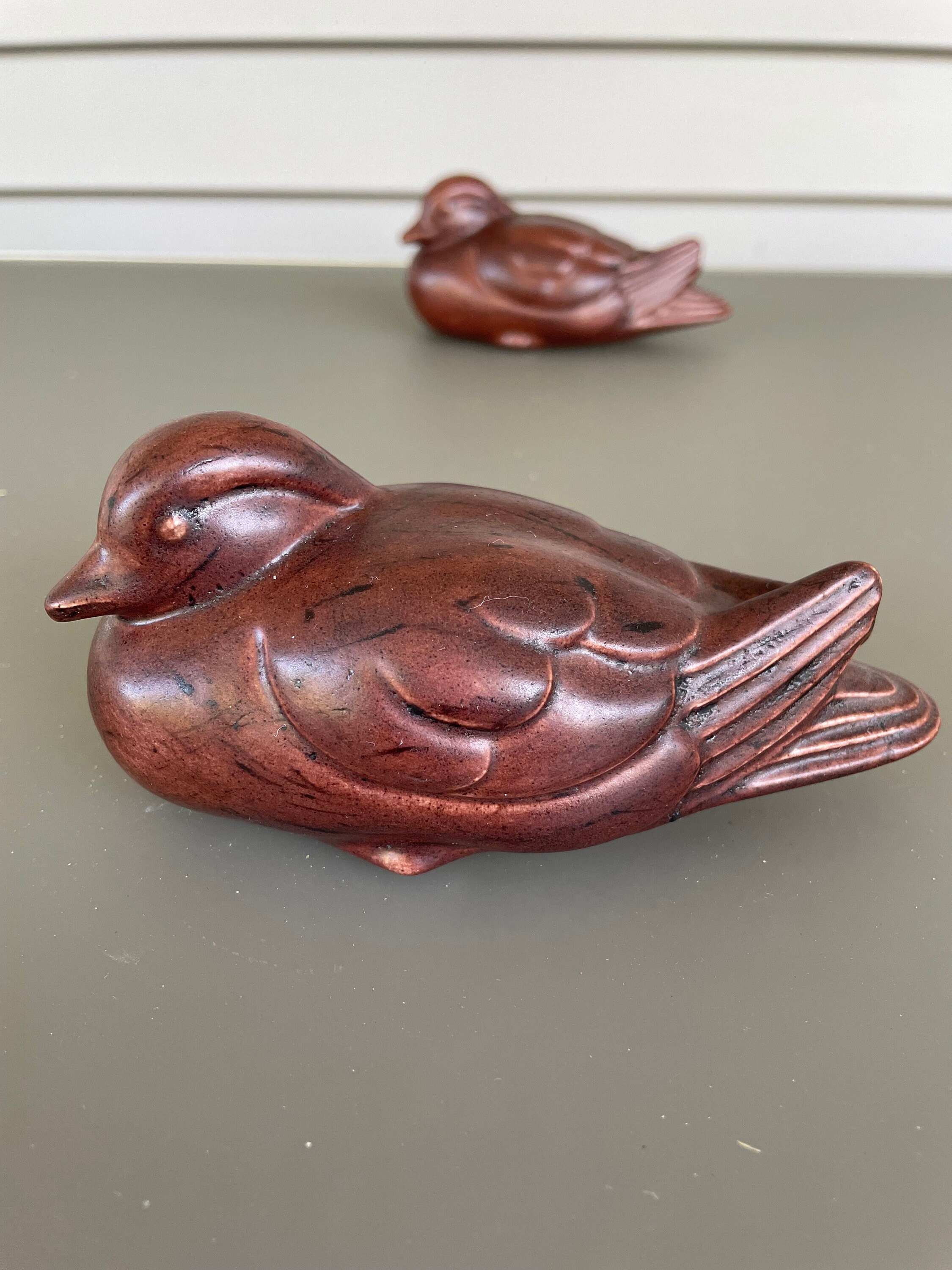 Set of 2 Ceramic Duck Figurines/vintage Brown Glazed Ducks - Etsy