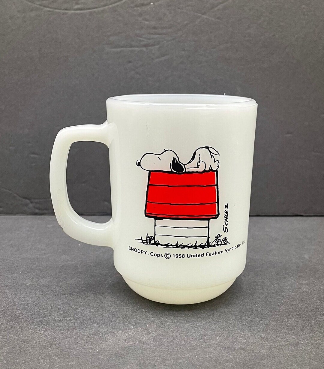 Midcentury 1958 Snoopy Fire King Glass Mug - "i Think I'm Allergic to ...