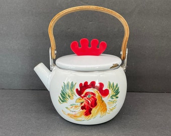 Vintage White Enamel Tea Kettle With Lid and Black Handle; Rustic Cabin ...