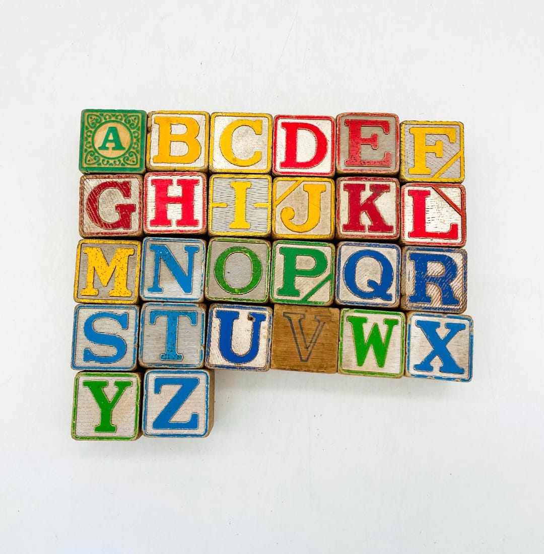 14 Large Wood Alphabet/number Blocks/vintage Wooden ABC Building Block ...