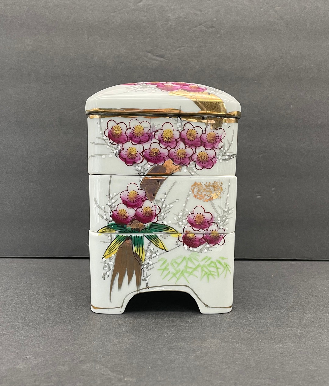 Midcentury Japanese Porcelain Cherry Blossom Jubako/bento - Etsy