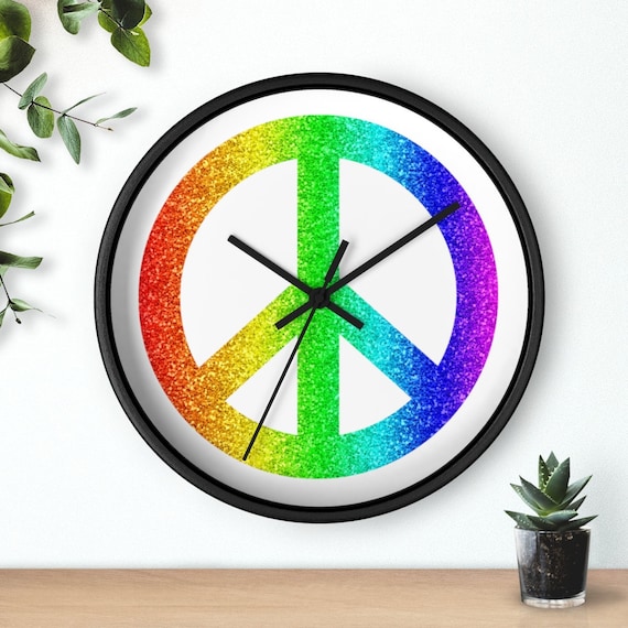 Peace Sign Wall Clock Rainbow Peace Sign Clock | Etsy