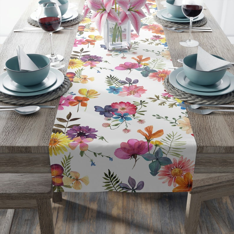 Pressed Flowers Spring Table Runner Easter Table Runner - Etsy