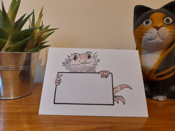 Bearded Dragon With a Sign custom Message Greetings Card | Etsy