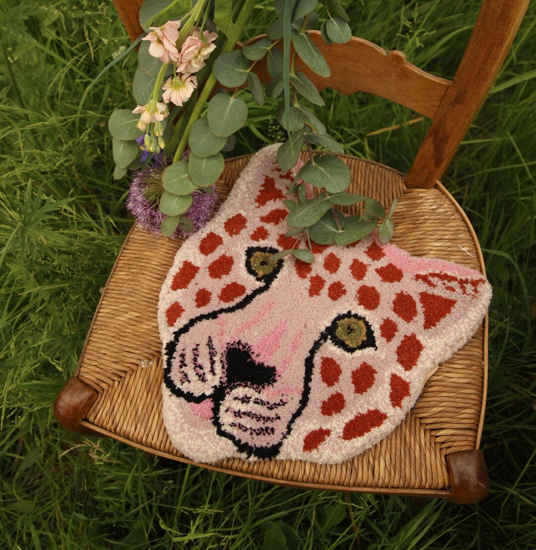 Hand Tufted Pink Leopard Head Rug for Wall Hanging Placemat - Etsy