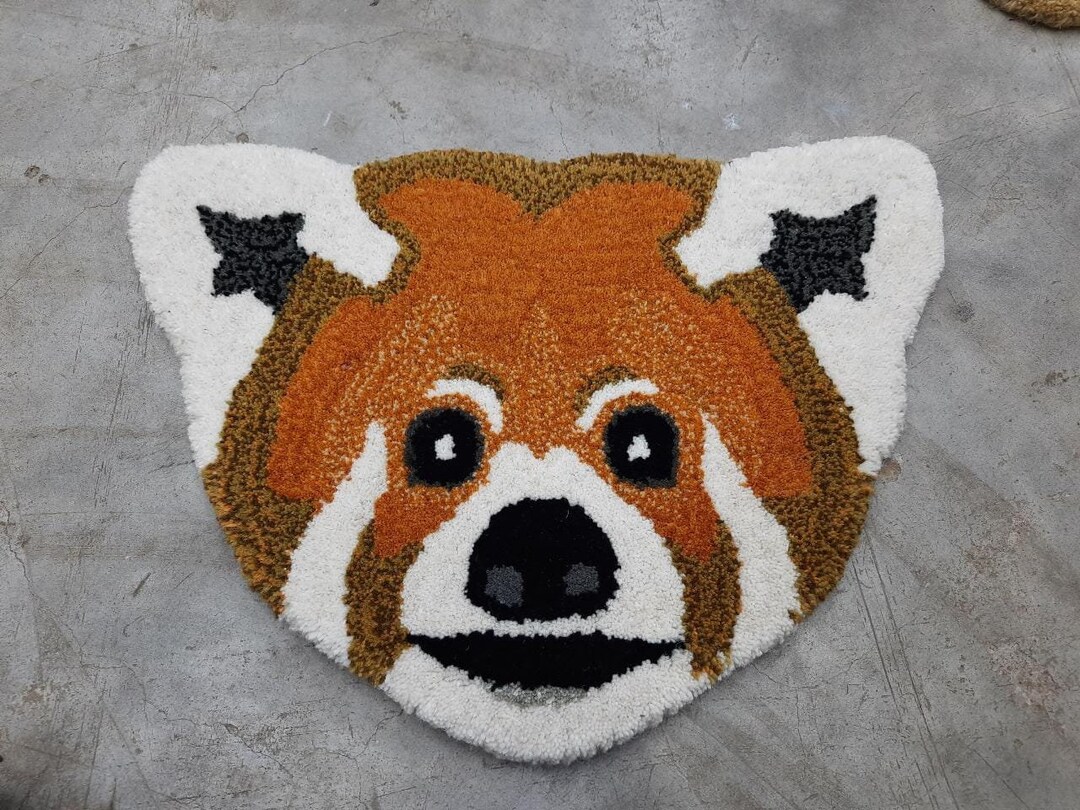 Hand Tufted Orange Panda Head Rug for Wall Hanging, Placemat Perfect ...